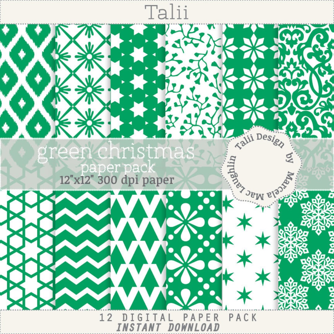 GREEN CHRISTMAS Digital Paper Green and White Chrismtas Backgrounds ...