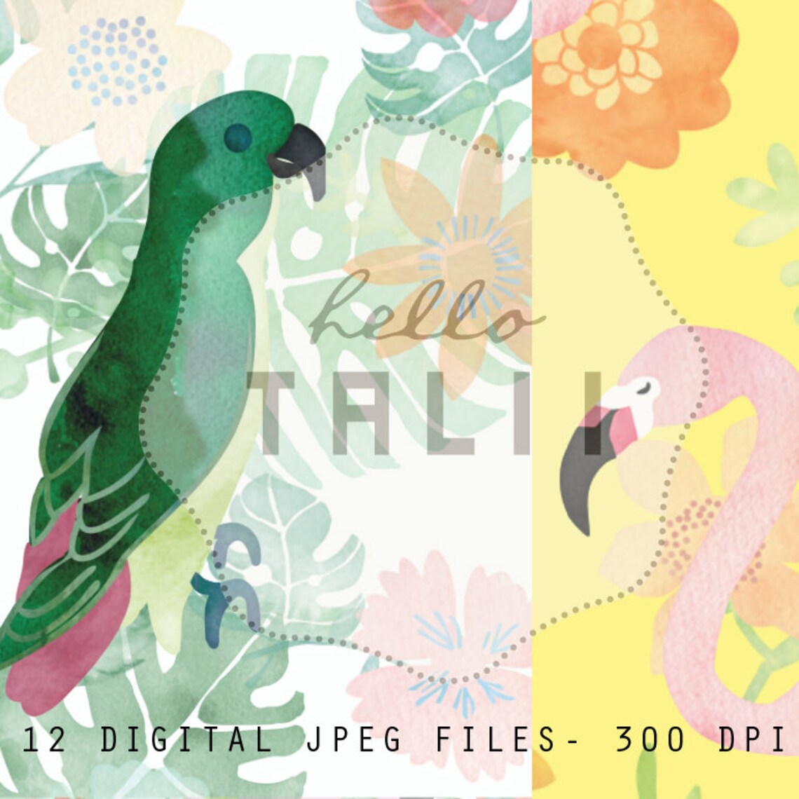 TROPICAL WATERCOLOR Digital Paper- Summer Tropical Jungle Patterns ...