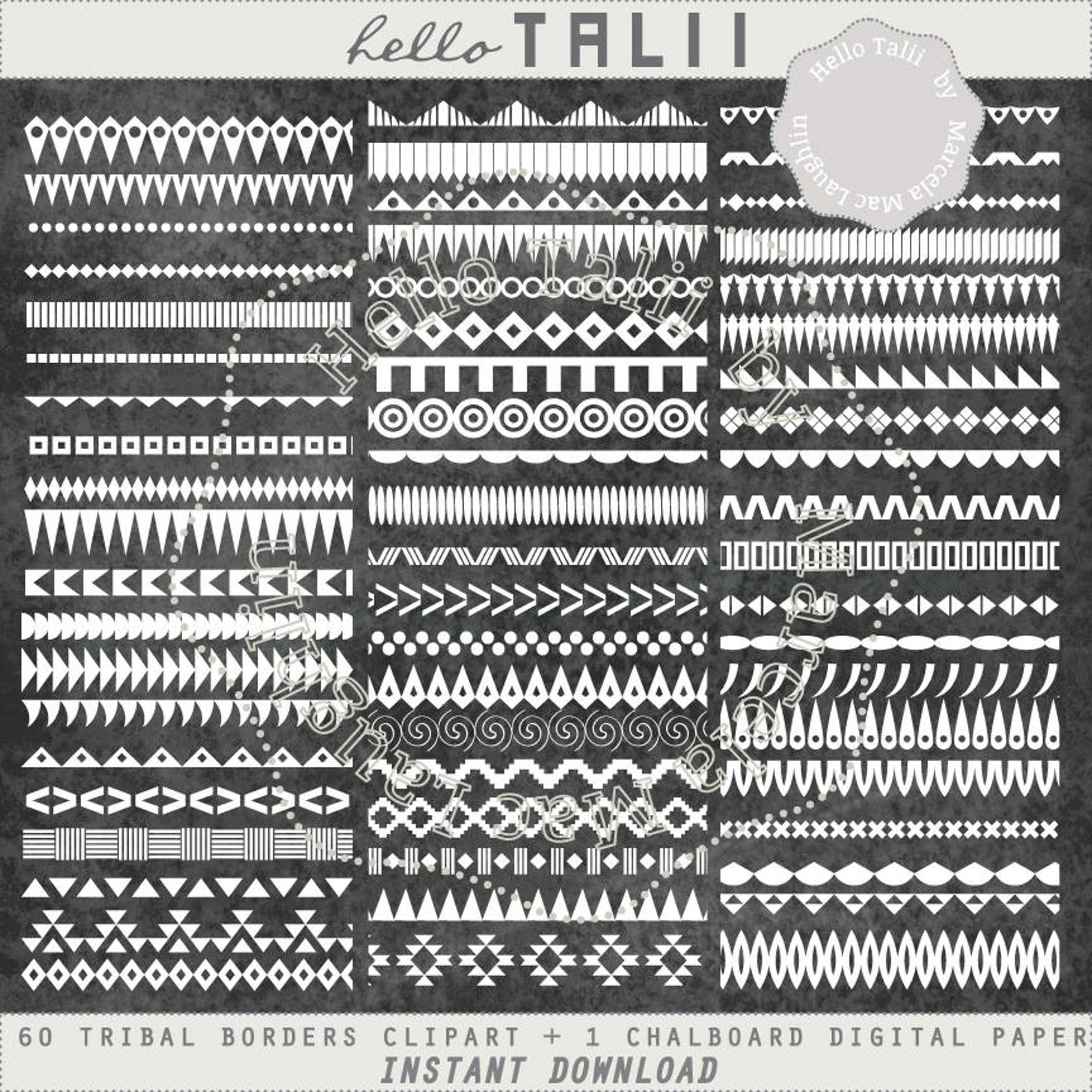60 AZTEC BORDERS Clip Art 60 Tribal Digital Borders in White 1 Black ...