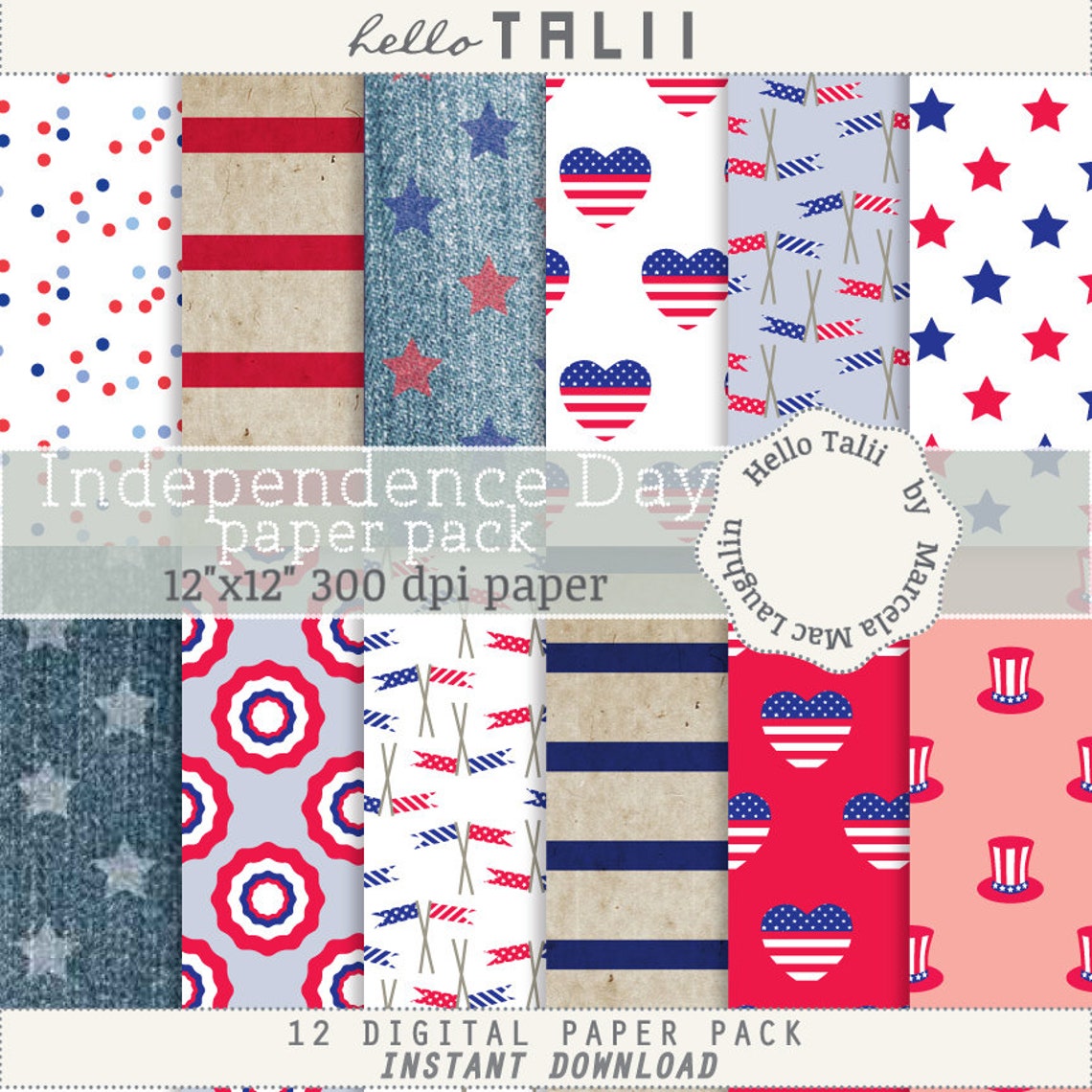 4th of July Digital Paper HAPPY Independence Day Patriotic | Etsy