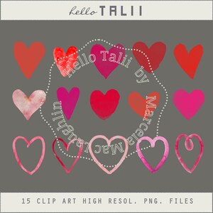 WATERCOLOR HEARTS Clipart- Red and Pink Handpainted Hearts and Doodles ...