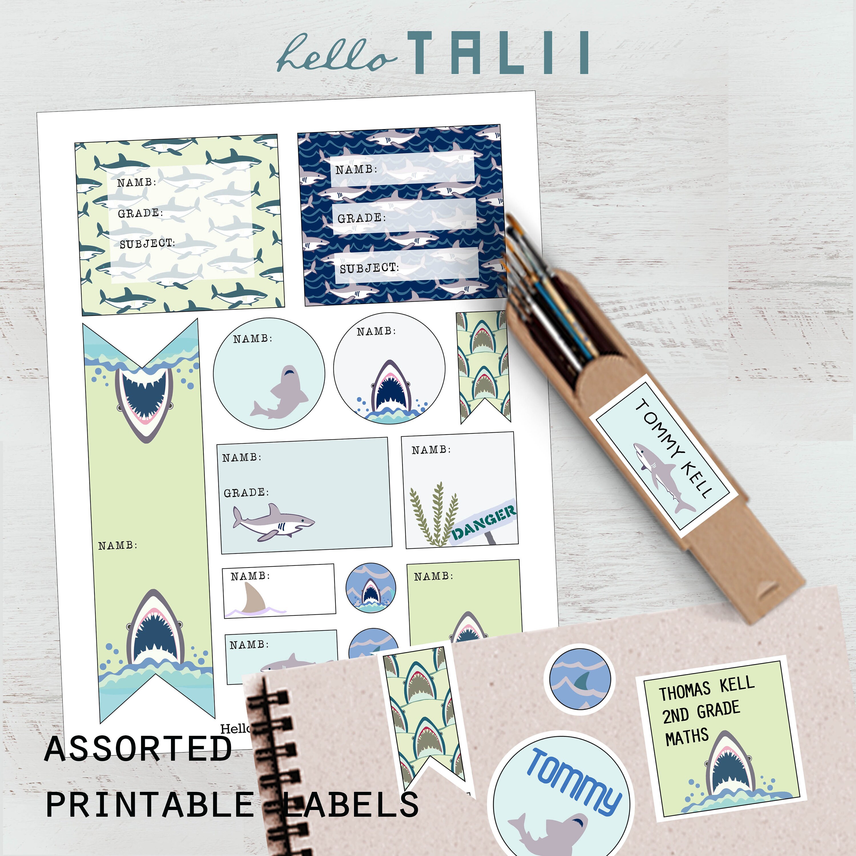 SHARKS LABELS PRINTABLE - Assorted Shark Labels Back to School Name ...