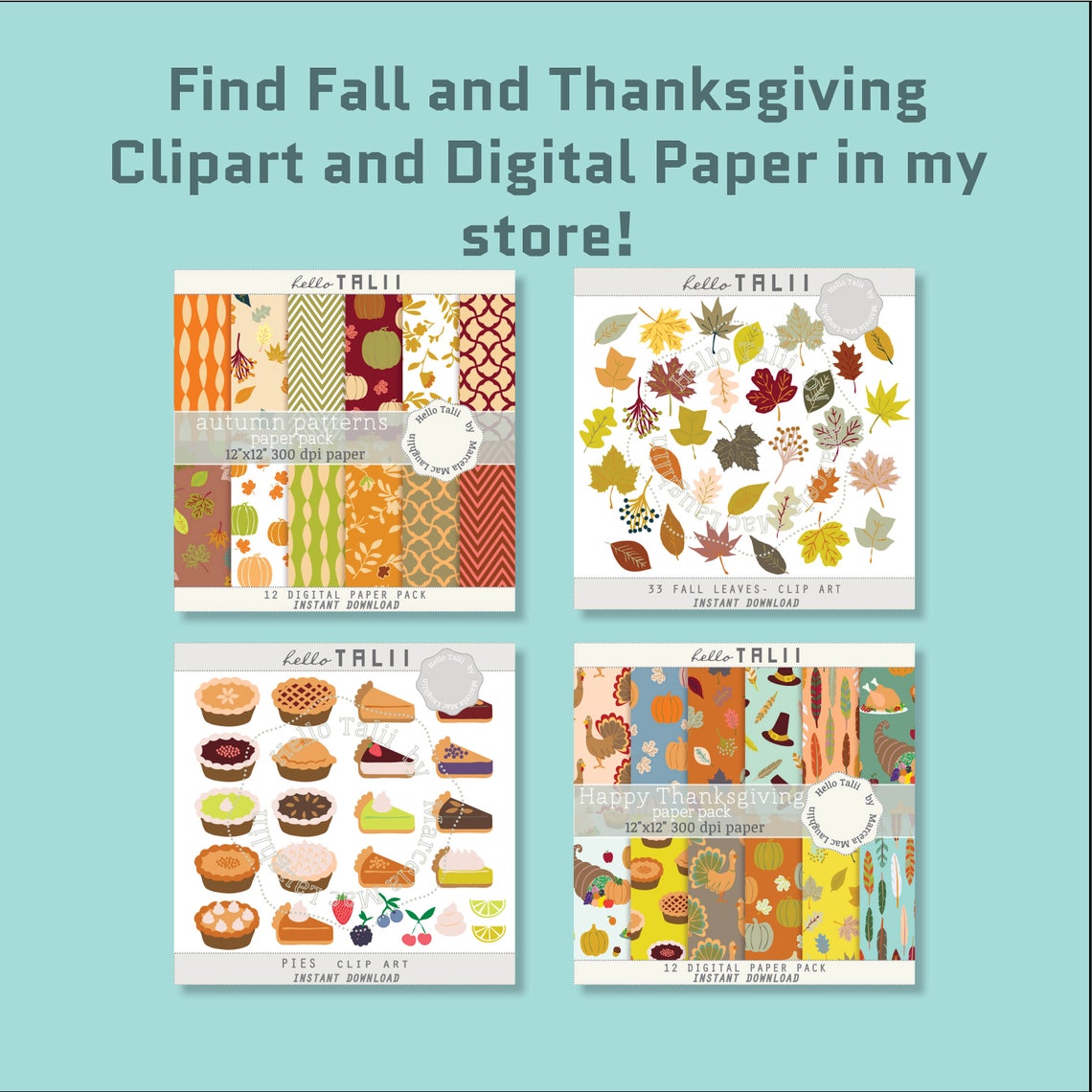 Happy THANKSGIVING Digital Paper- Thanksgiving Decor Turkey Cornucopia ...