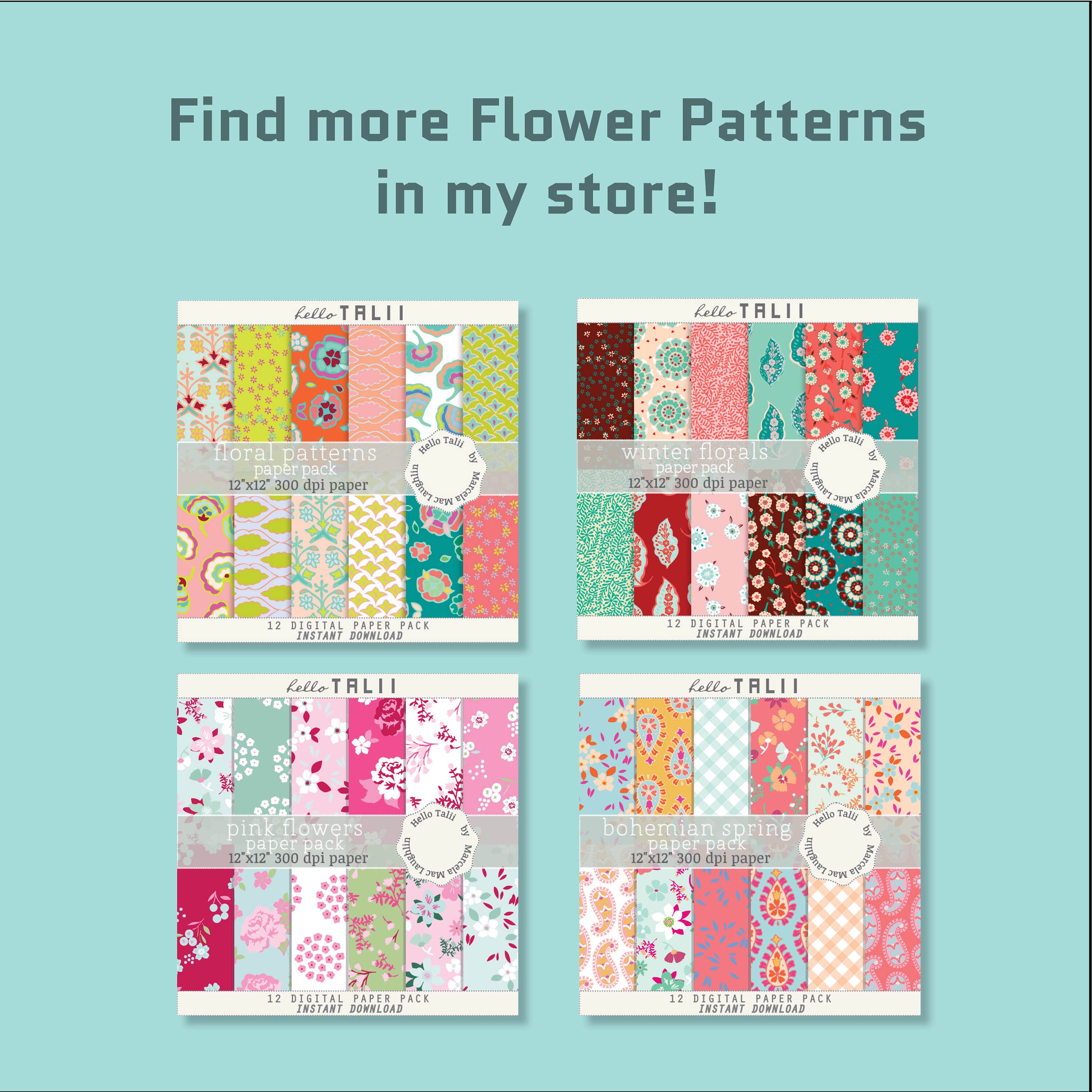 Flowers Digital Paper RETRO FLOWERS Paper Vintage Flowers | Etsy