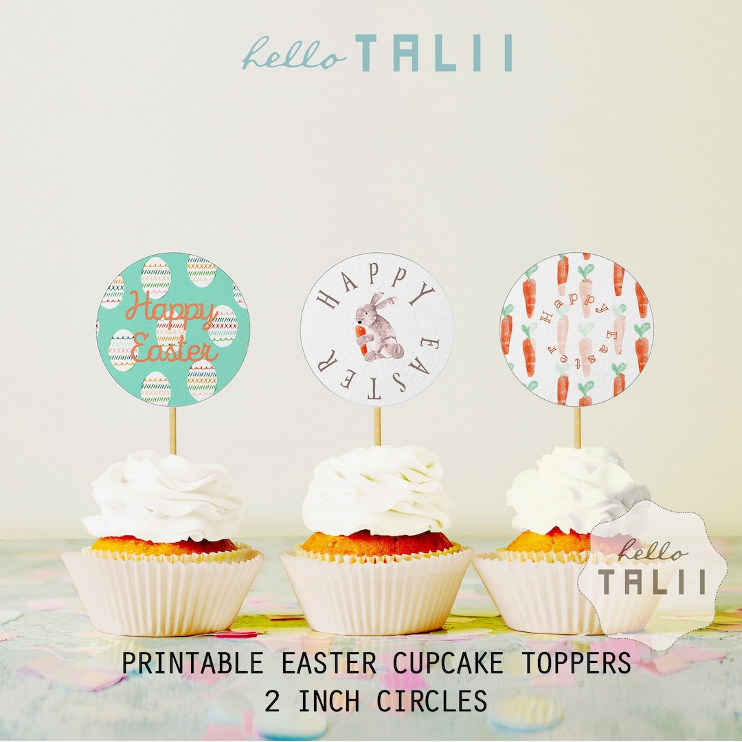 WATERCOLOR EASTER PRINTABLE Cupcake Toppers- Pastel Watercolor Bunnies ...