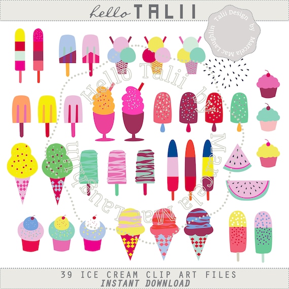 Ice Cream Party Clipart Bright Colors Ice Cream Cones Ice - Etsy