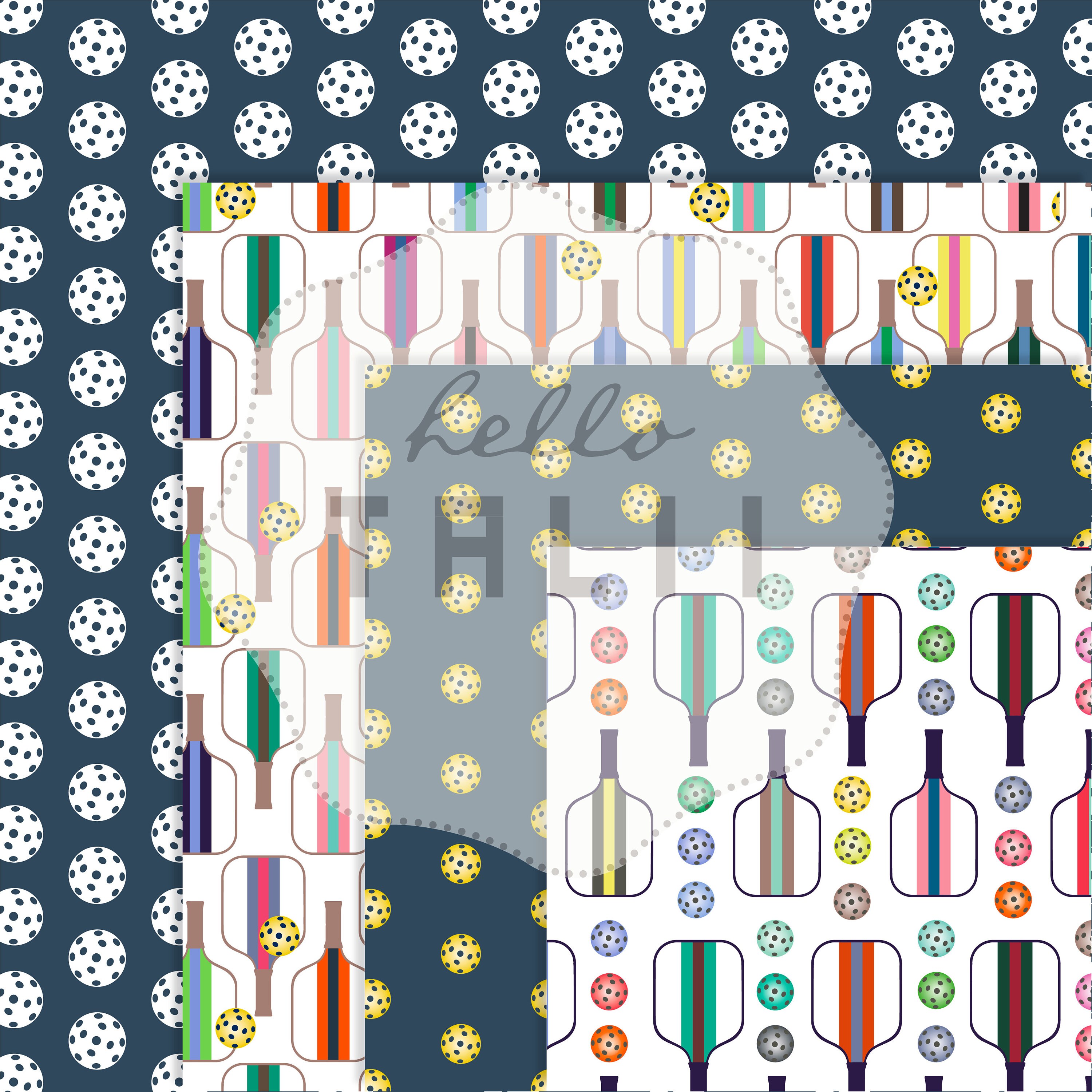 PICKLEBALL Digital Paper- Pickleball Backgrounds Colorful Paddles Balls ...