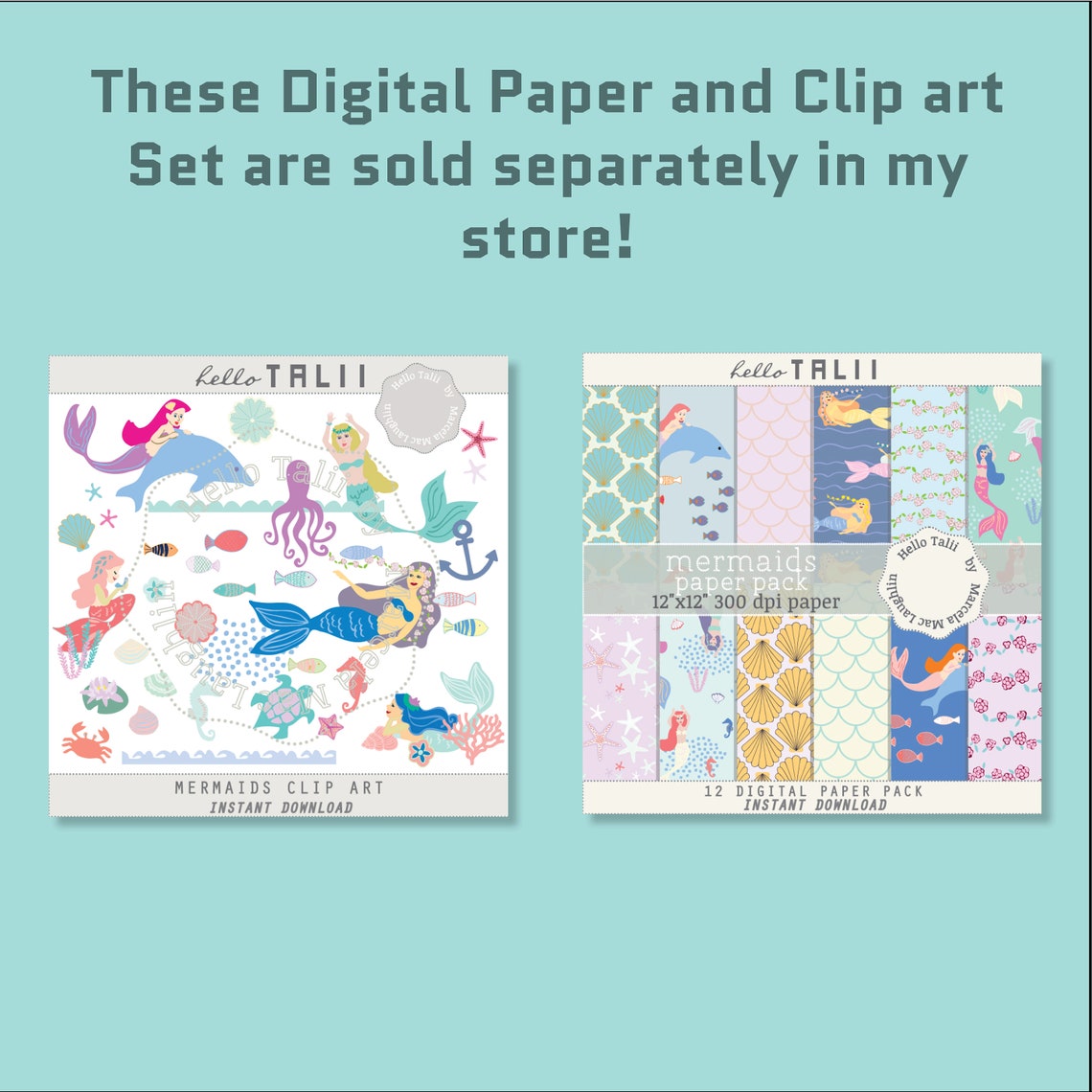 MERMAIDS BUNDLE Clip Art Digital Paper Graphics Little - Etsy