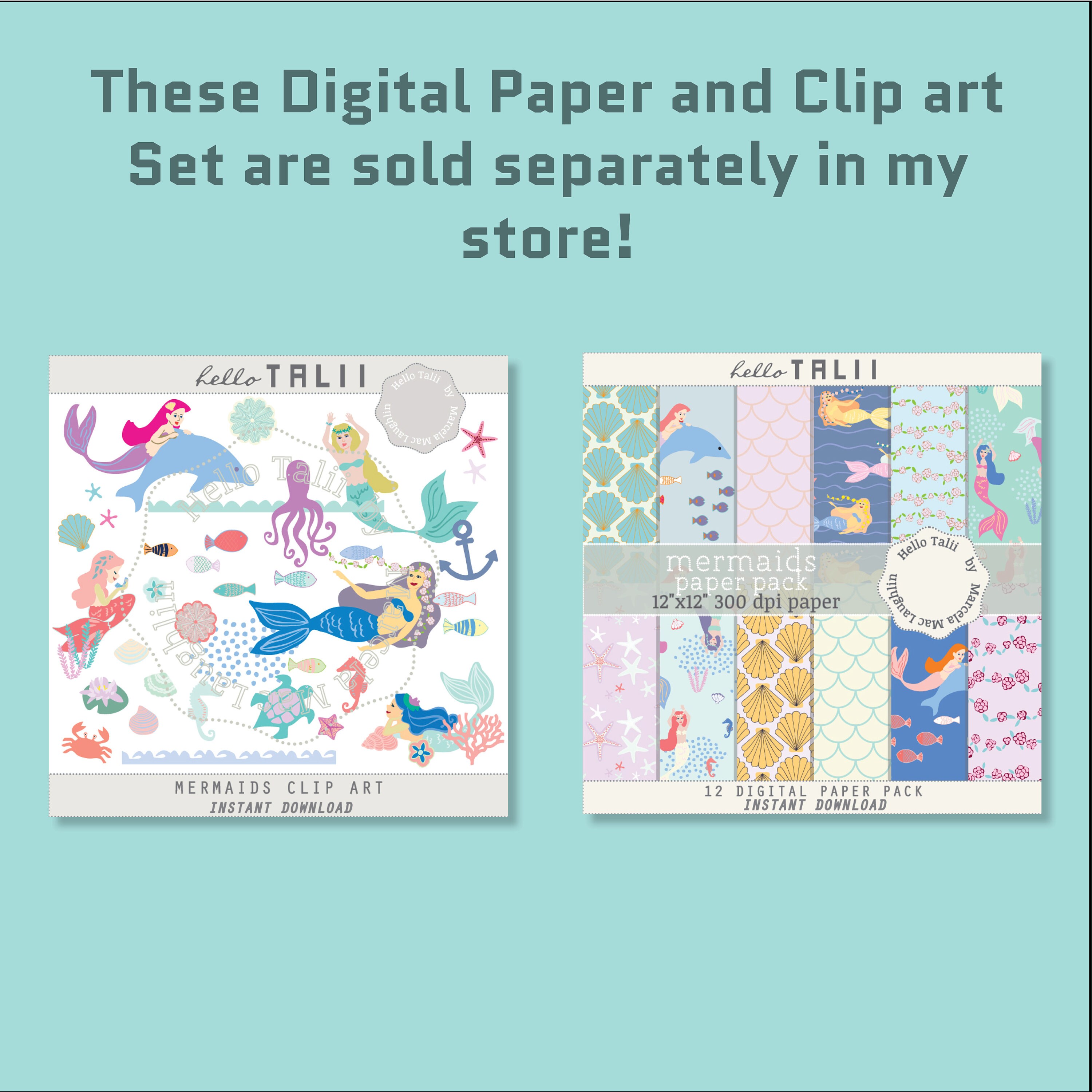 MERMAIDS BUNDLE Clip Art Digital Paper Graphics Little - Etsy