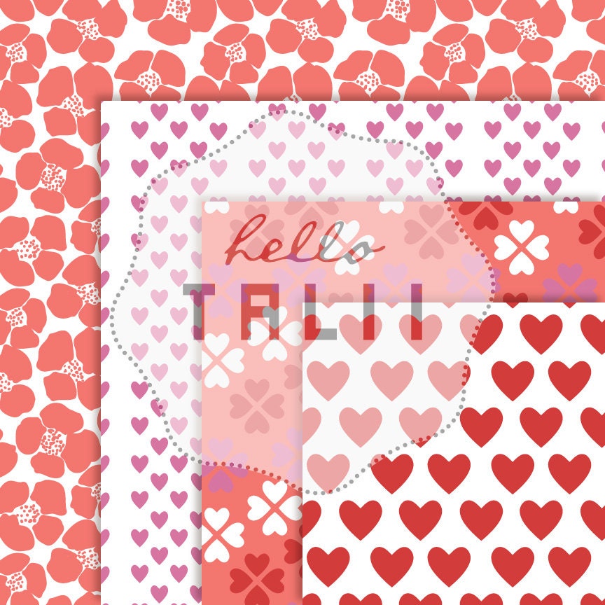 Valentine's Day Digital Paper SWEET HEARTS- Hearts Backgrounds Flowers ...