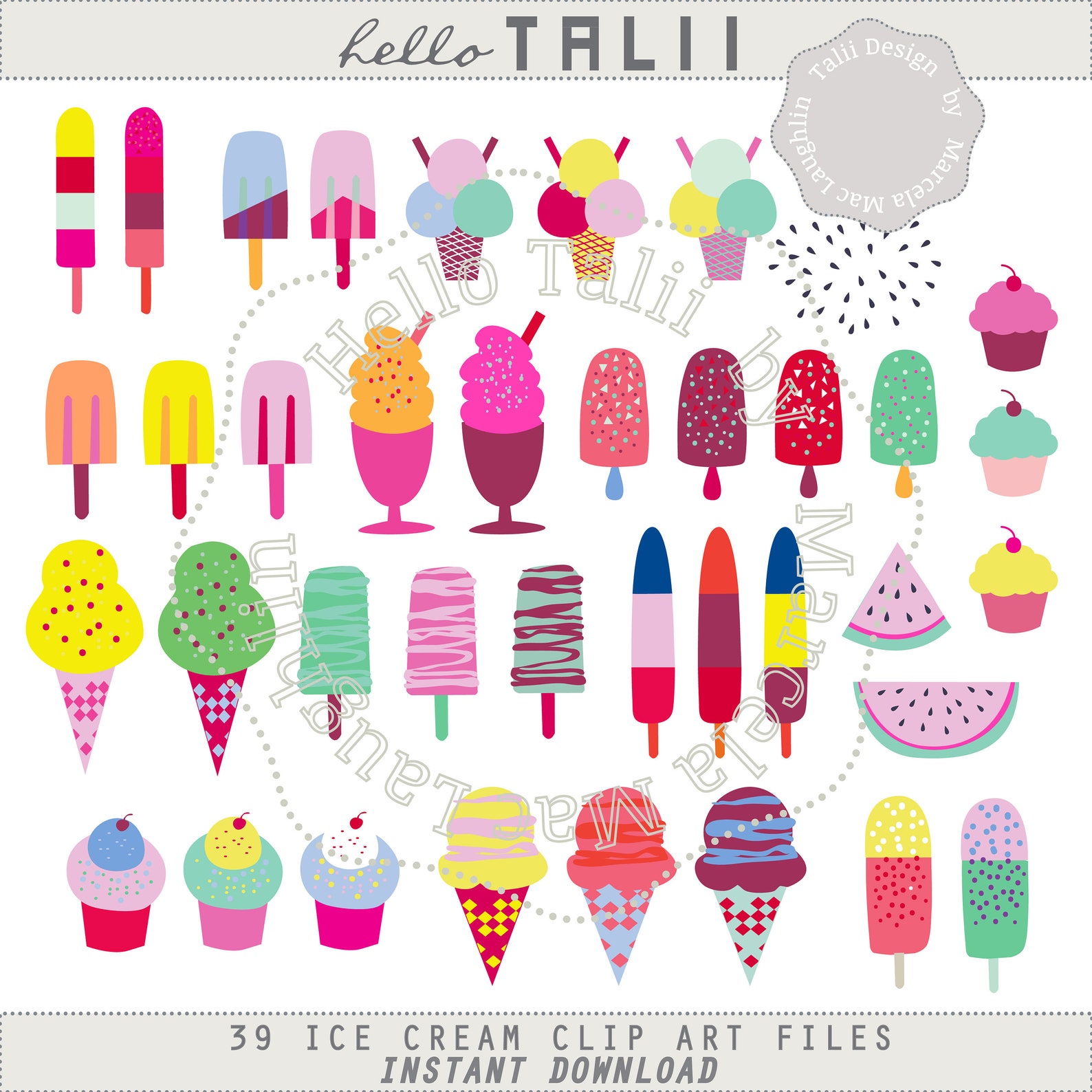 Ice Cream Party Clipart Bright Colors Ice Cream Cones Ice - Etsy