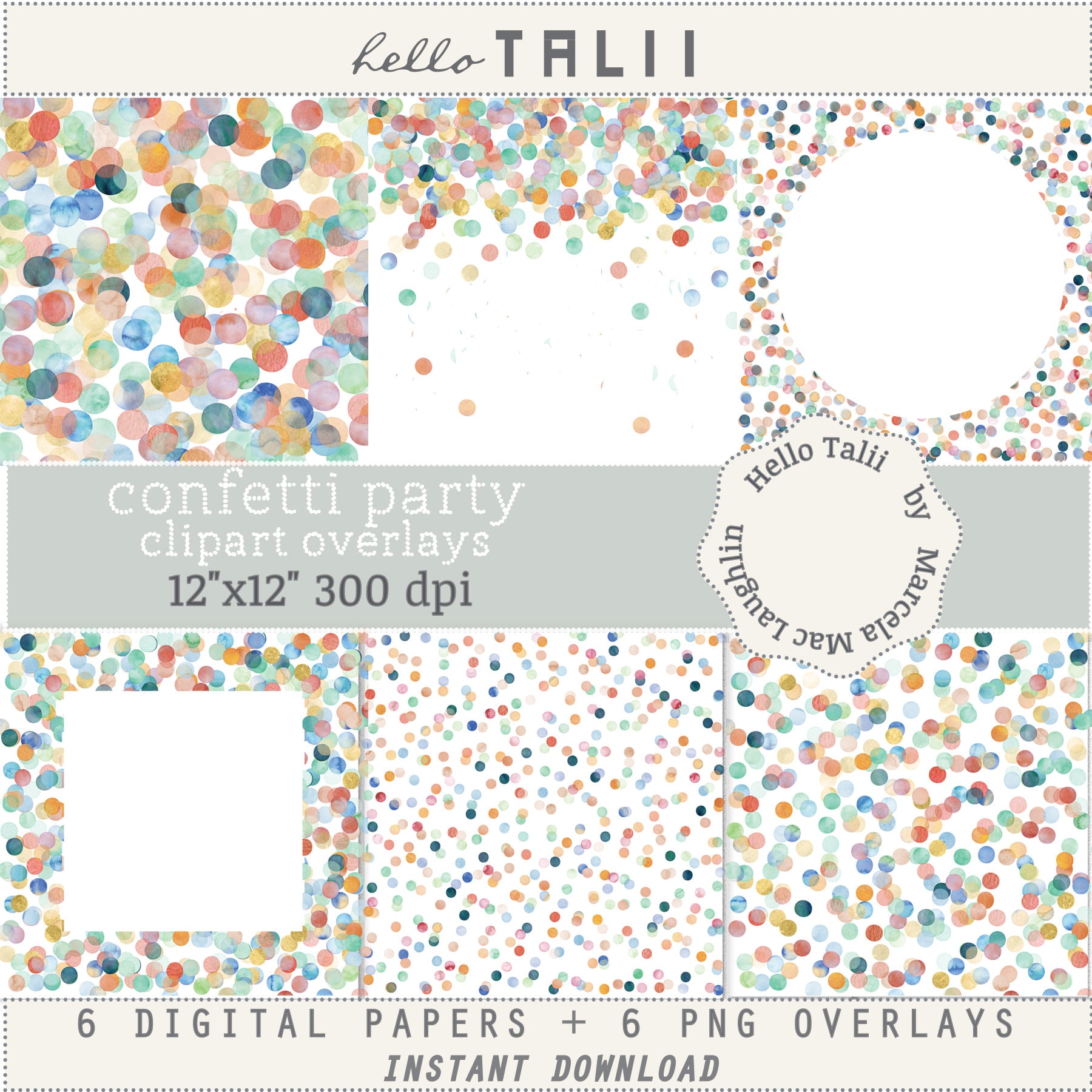 Watercolor DOTS Clipart Overlays 6 Transparent Confetti Polka - Etsy