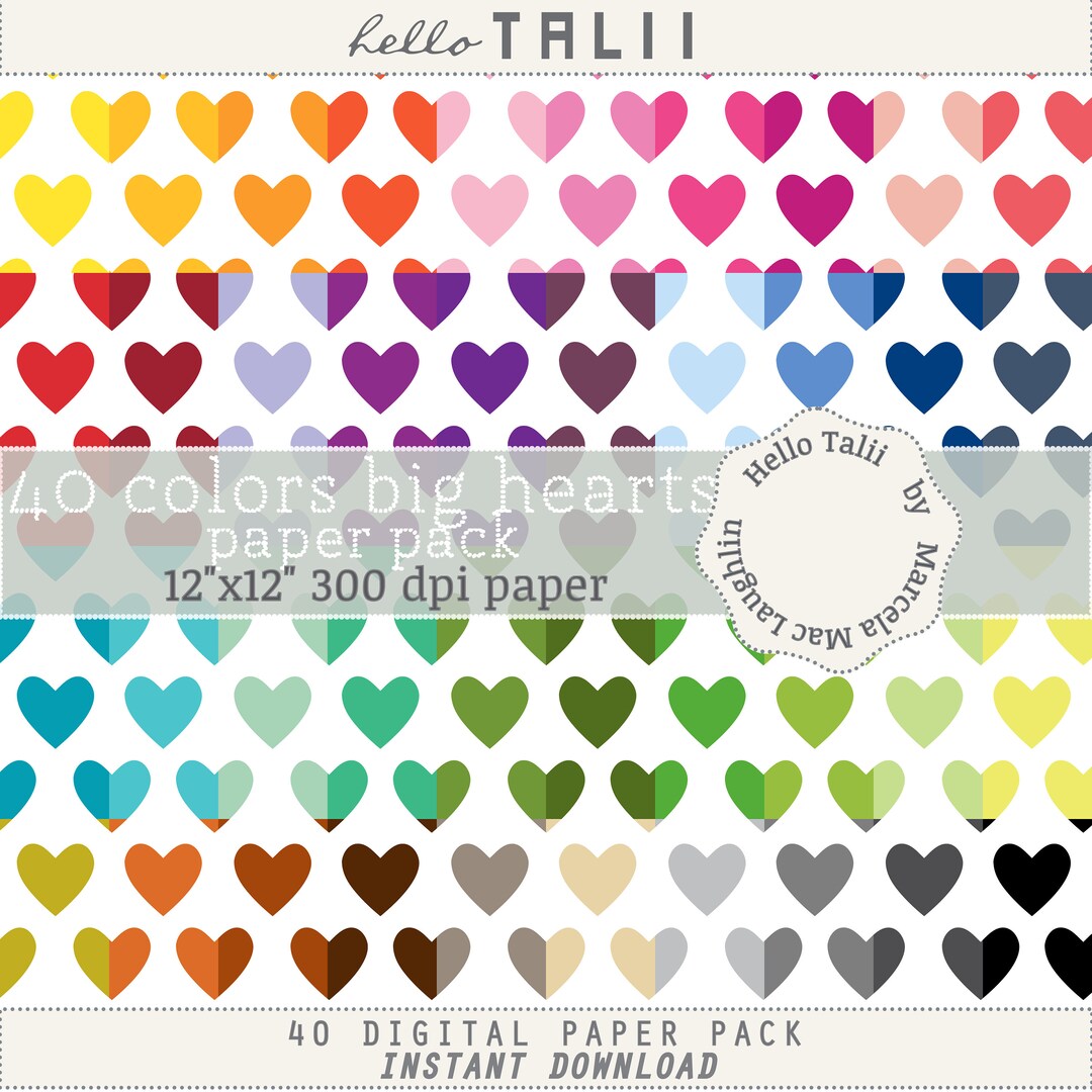 Rainbow HEARTS Digital Paper BIG Hearts in Bright Pastel Colors ...