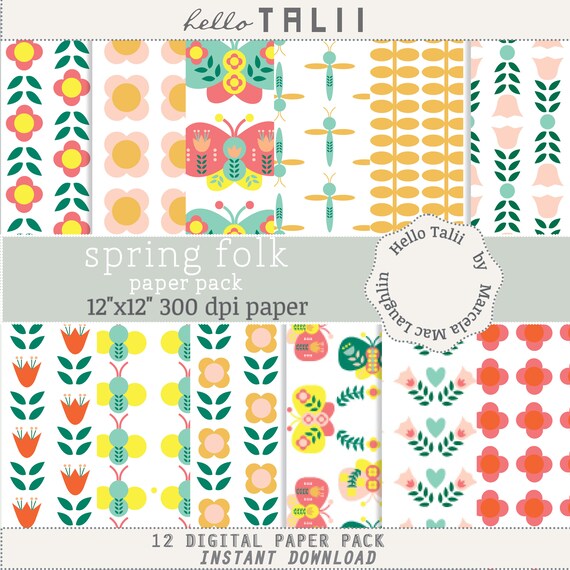 FOLK Digital Paper Folk Floral Backgrounds Scandinavian - Etsy