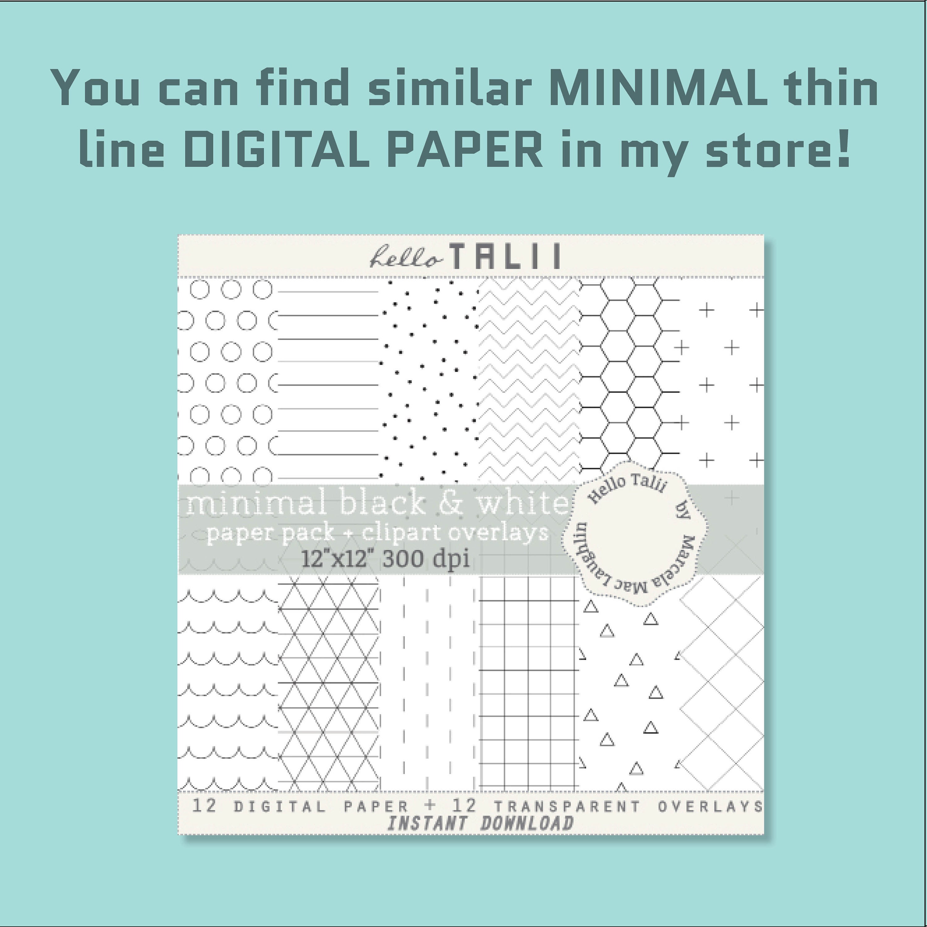 MINIMAL Black and White Digital Paper + Clipart Overlays- Minimalist ...