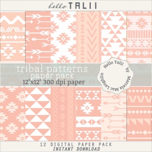 Pastel TRIBAL Digital Paper AZTEC Tribal Backgrounds Arrows Geometric ...