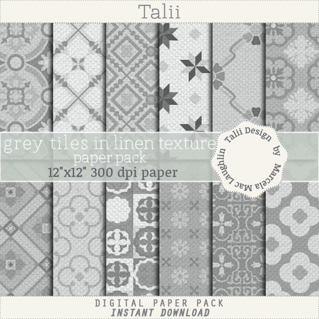 GREY LINEN Digital Paper Linen Textures With Tile Drawing Pattern ...