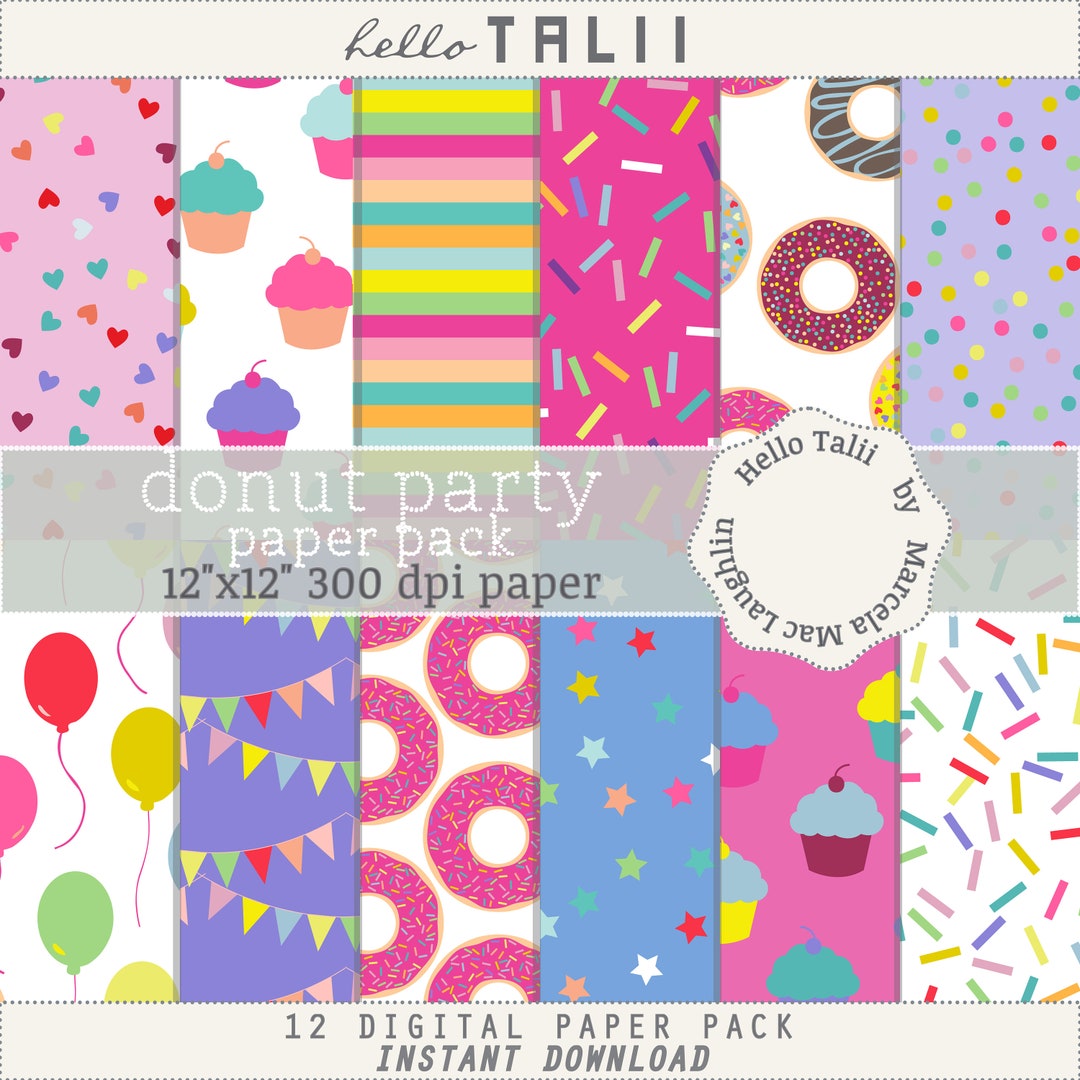 DONUT Digital Paper- Pink Donuts With Sprinkles Birthday Party Paper ...