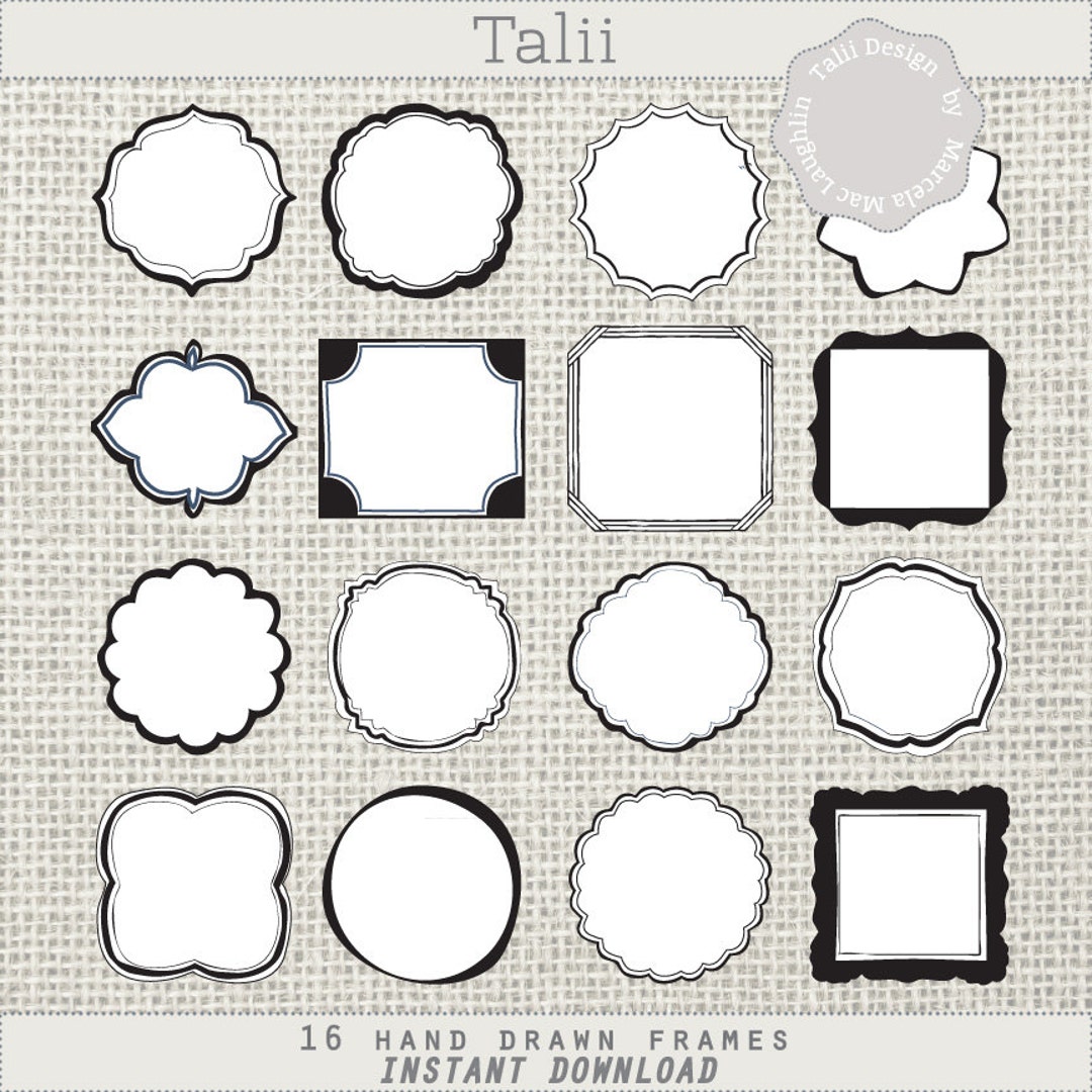 Handdrawn Frames CLIP ART LABELS- 16 Frames Labels Tags Hand Drawn ...
