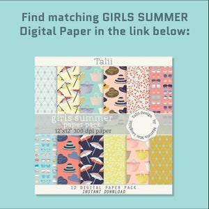 Girls Summer CLIP Art- Spring Break Digital Paper Straw Hats Tote Bags ...
