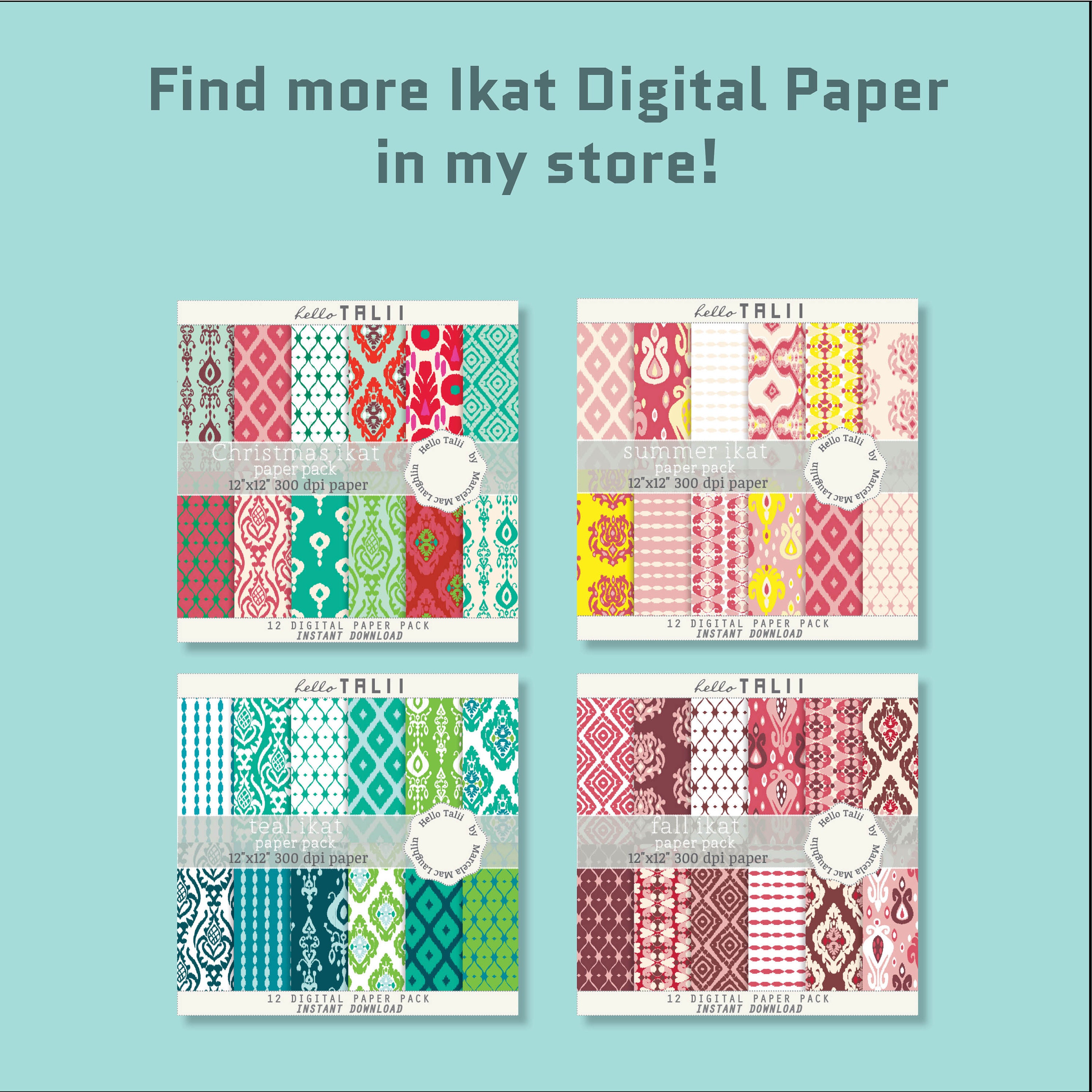 Pink Ikat Digital Paper PINK and TEAL IKAT Patterns Ikat | Etsy