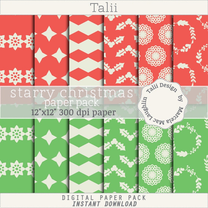 VINTAGE Christmas DIGITAL Paper Red Green Christmas - Etsy
