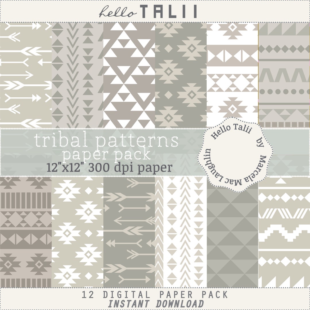 NEUTRAL TRIBAL Digital Paper- Aztec Digital Backgrounds Arrows ...