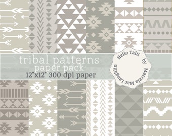 NEUTRAL TRIBAL Digital Paper Aztec Digital Backgrounds Arrows - Etsy