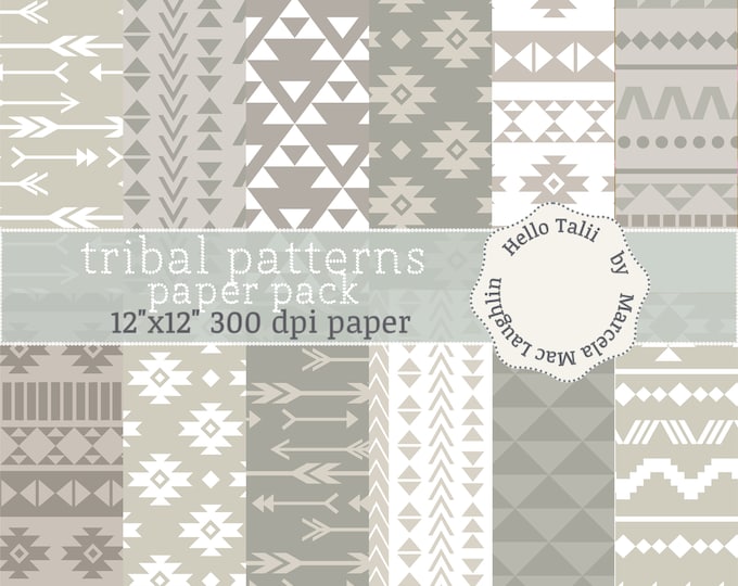 NEUTRAL TRIBAL Digital Paper Aztec Digital Backgrounds Arrows - Etsy