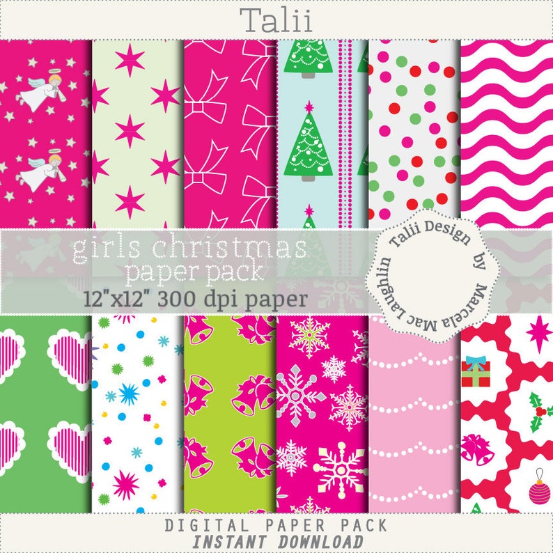 Papel DIGITAL navideño para NIÑAS Papeles en rosa verde - Etsy España