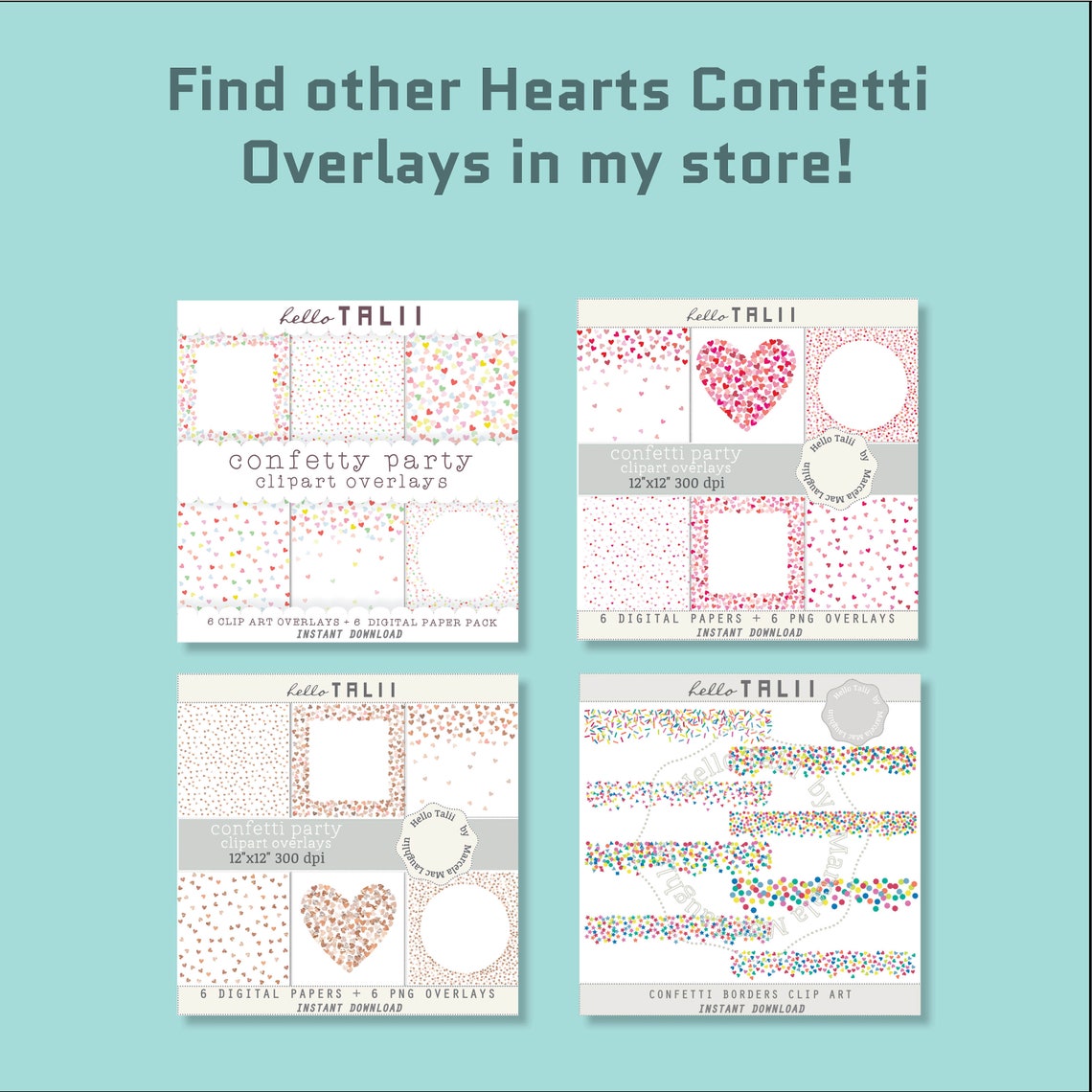 HEARTS BORDERS Clipart- 8 DIGITAL Clip Art Borders Hearts Overlays Gold ...
