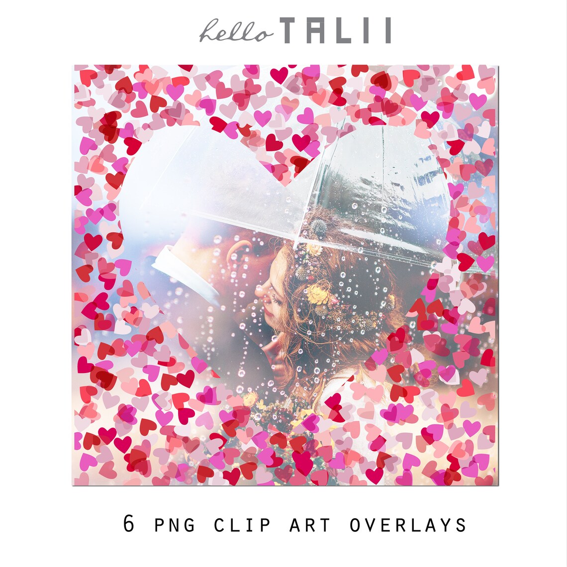 RED HEARTS Clipart Overlays Transparent PNG White Digital | Etsy