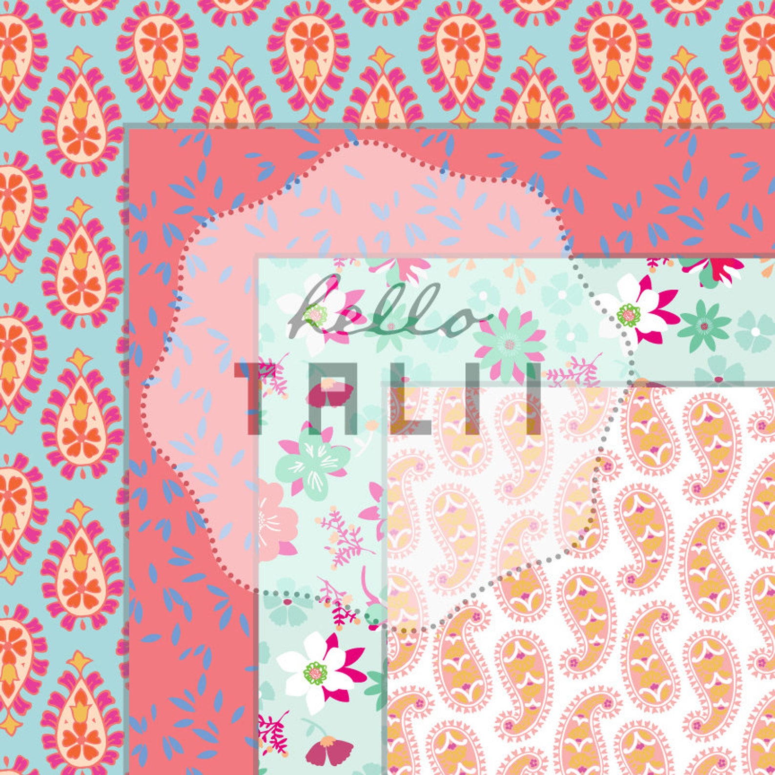 BOHO SPRING Digital Paper Flowers and Paisley Backgrounds - Etsy