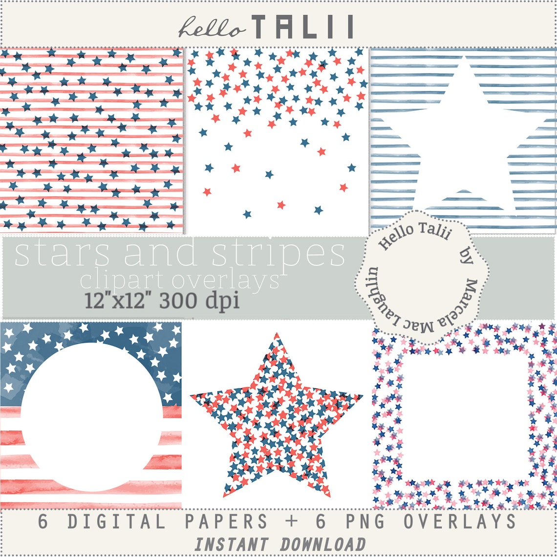 Stars and STRIPES Clipart Overlays 4th of July Digital Paper | Etsy