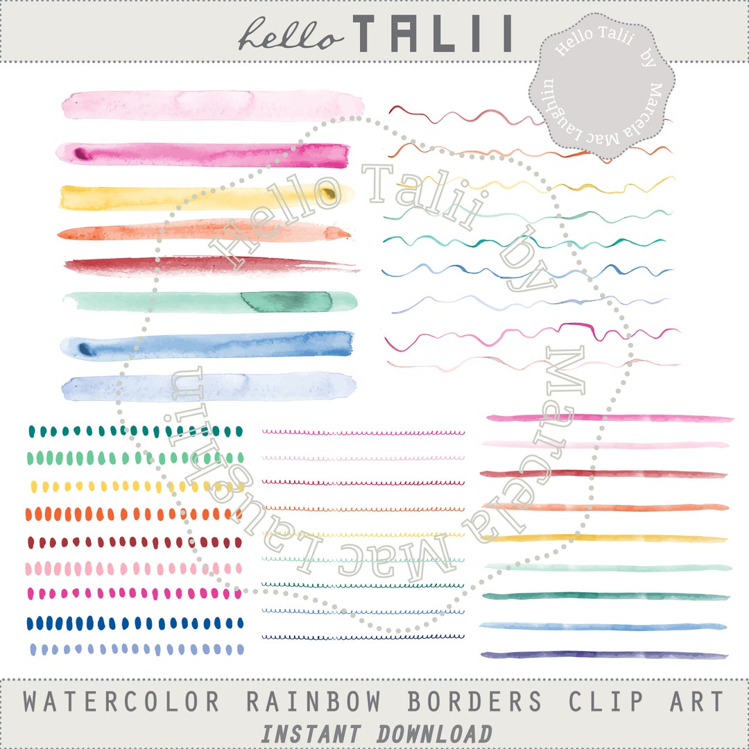 WATECOLOR RAINBOW BORDERS Clip Art- 44 Watercolor Brushstrokes Borders ...