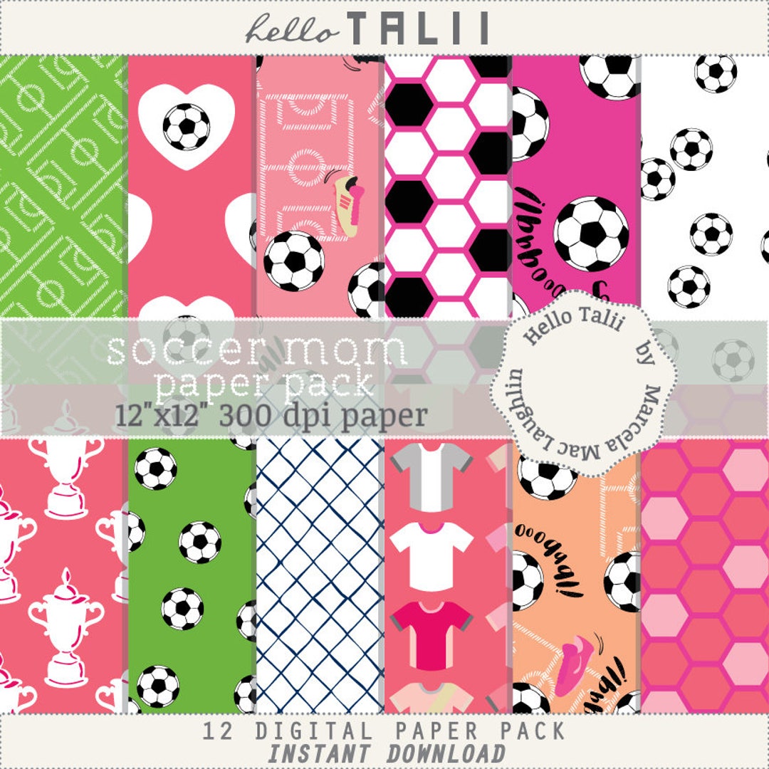 SOCCER MOM Digital Paper- Girls Soccer Backgrounds Pink Football Girls ...