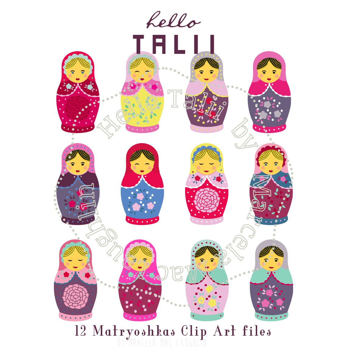MATRYOSHKAS DOLLS BUNDLE Digital Paper Clip Art Russian - Etsy