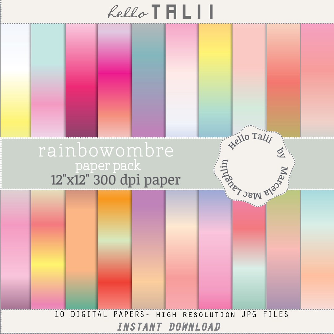 RAINBOW OMBRE Digital Paper- Rainbow Gradient Textures Soft Pastel ...
