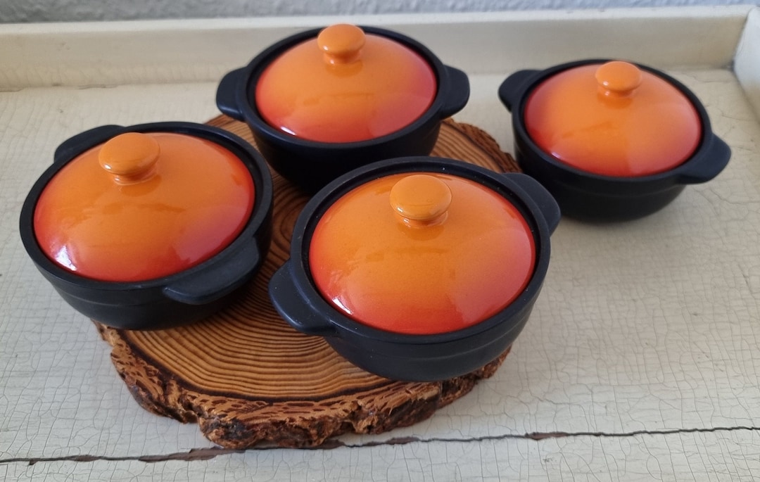 Siaki Vtg Porcelain Set 4 Amsterdam Set of 4 Pots With Lid Black and ...