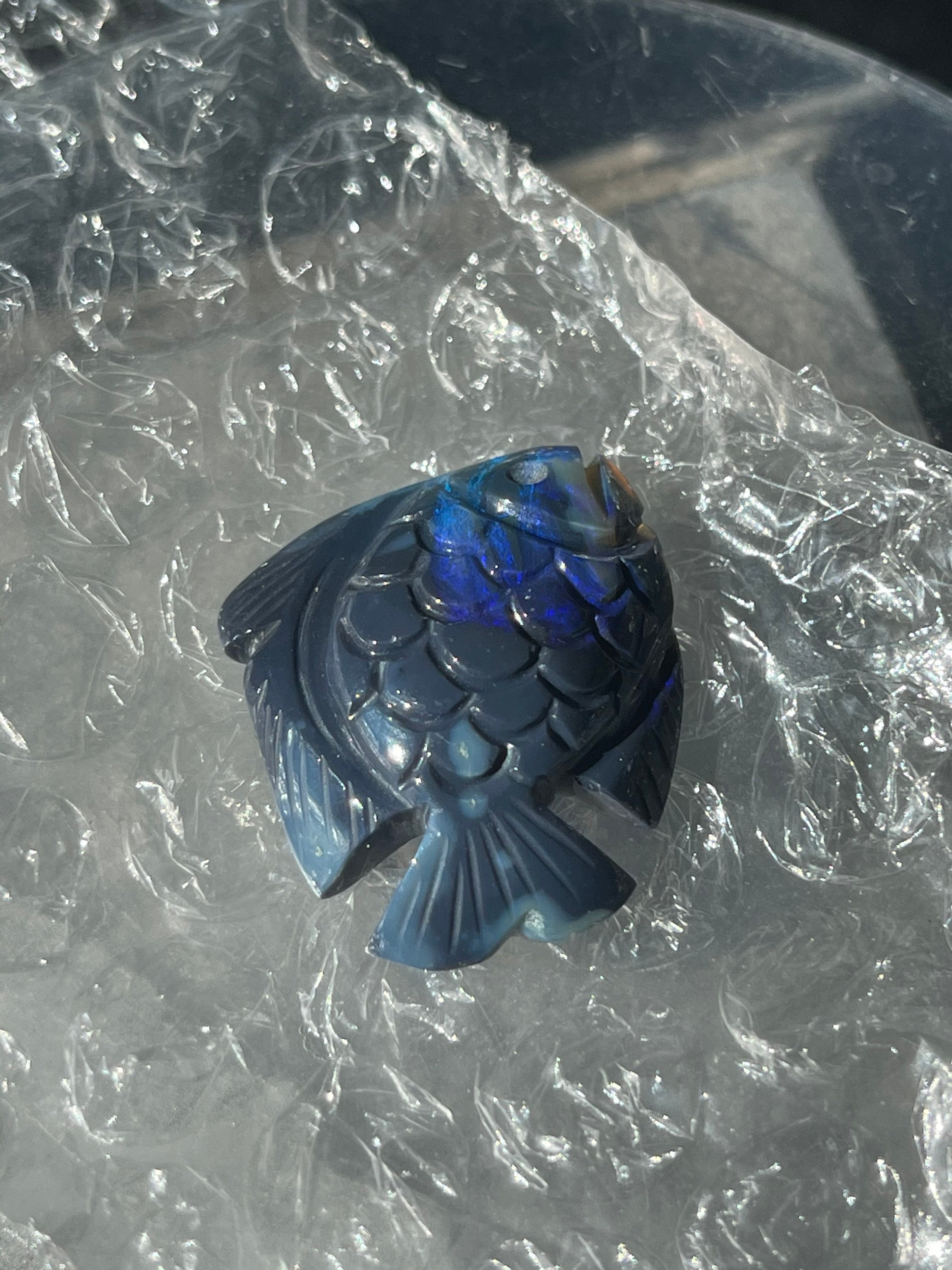 Lightning Ridge Black Opal Rainbow Fish Opal Carving 18.64 | Etsy