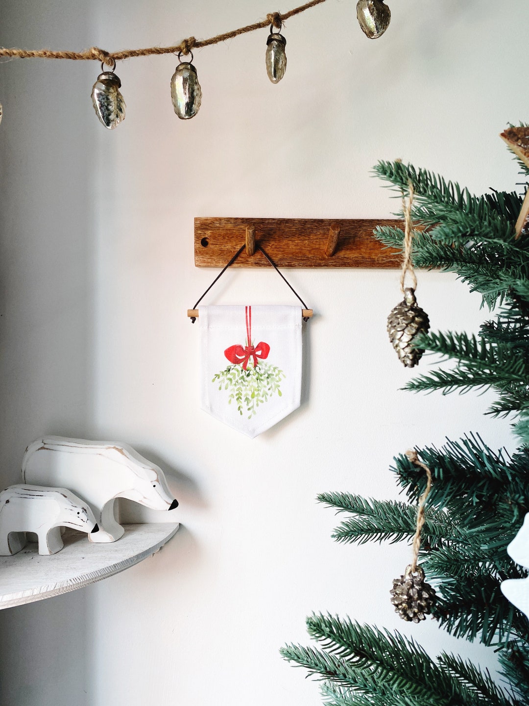 Mistletoe Mini Banner Flag Father Christmas Decor Print Xmas Decoration ...