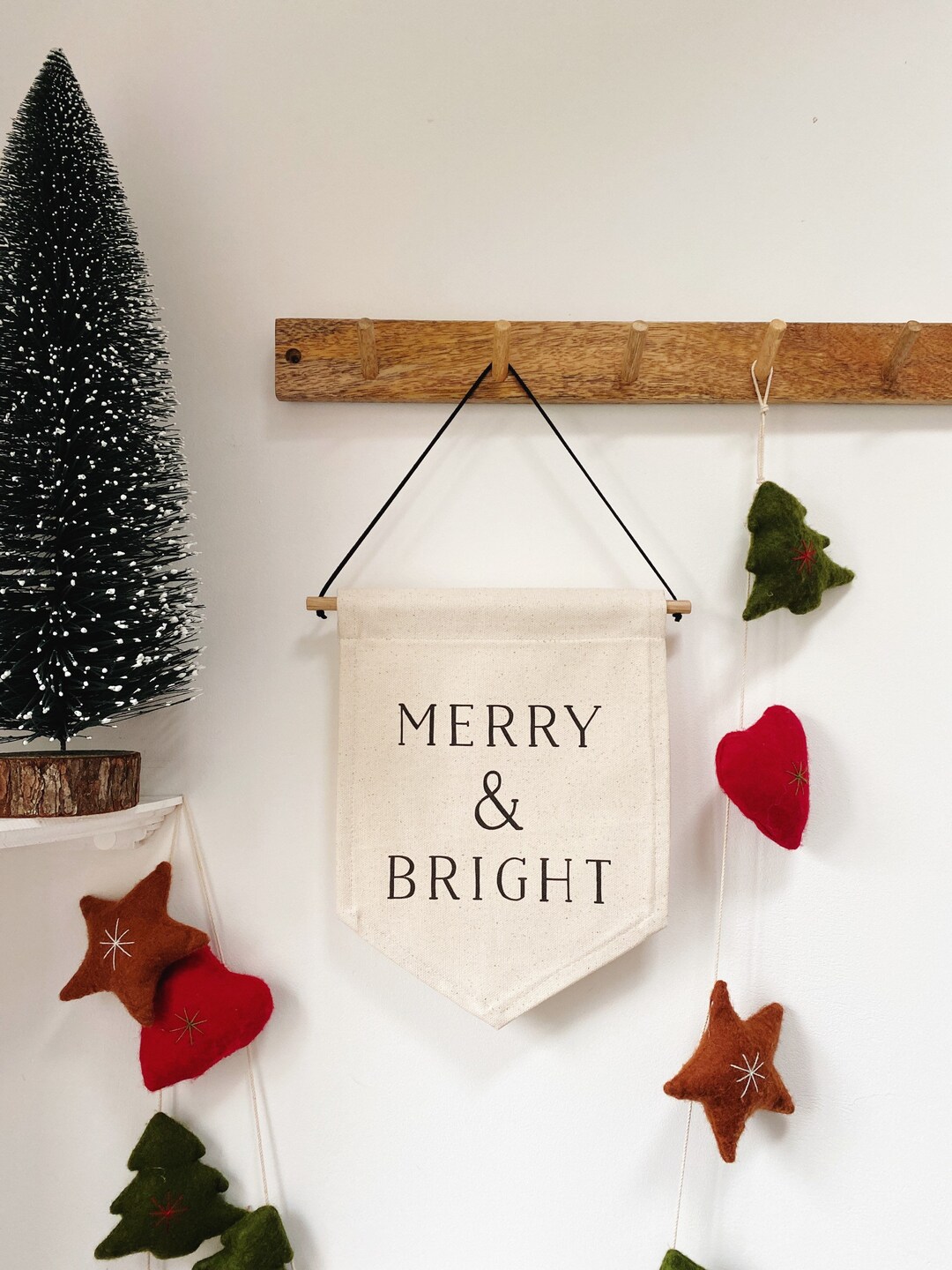 Merry and Bright Banner Flag Scandi Christmas Decor Christmas Eve Box ...