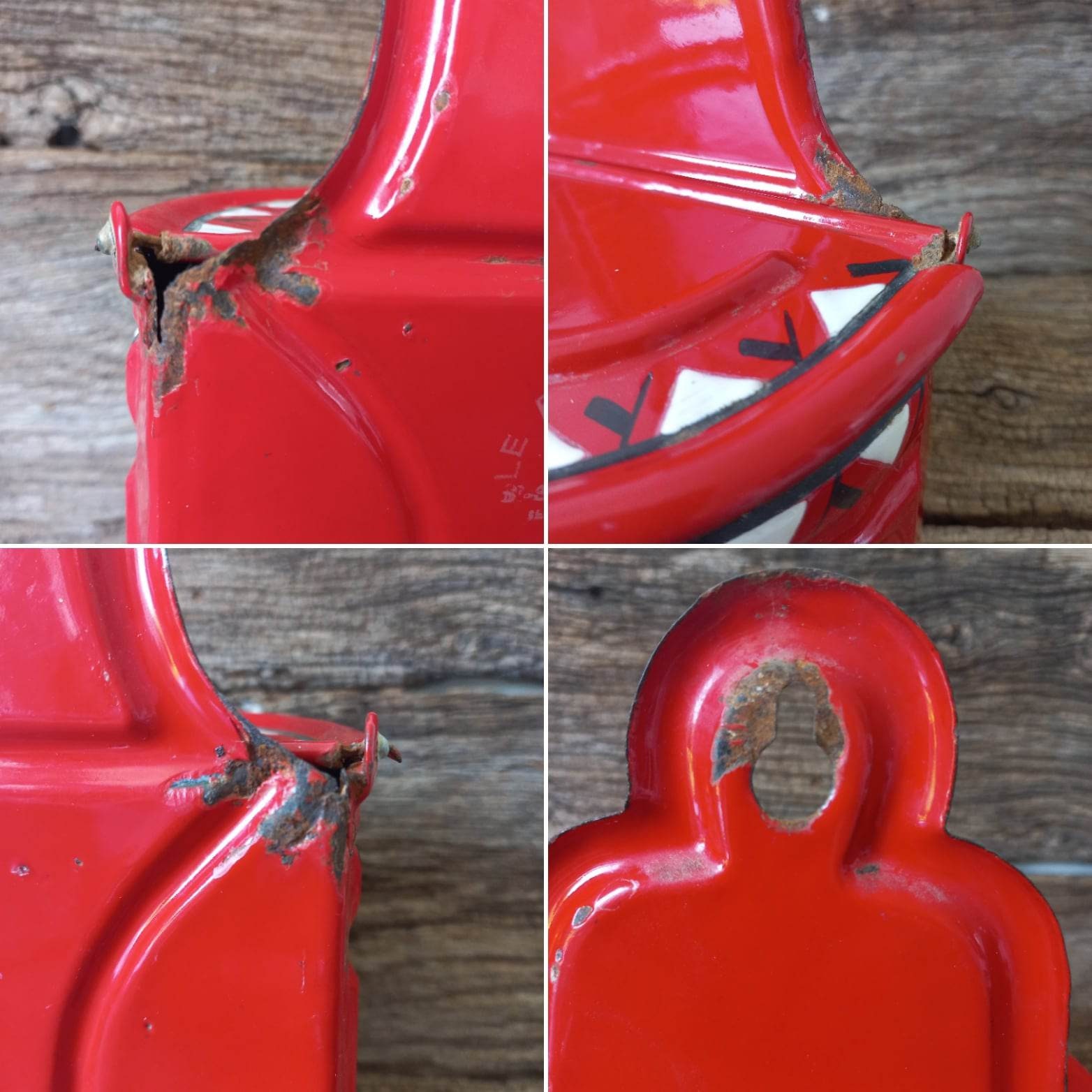 Vintage French / Belgian Enamelware Salt Cellar Bright Red Chippy Paint ...