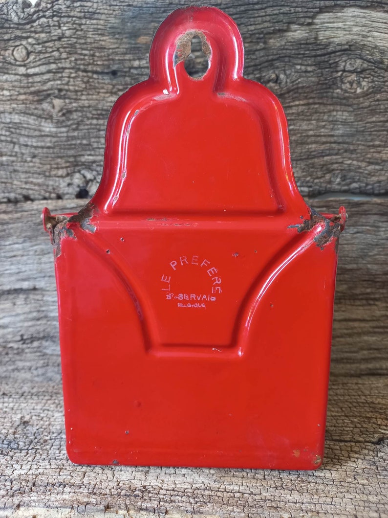 Vintage French / Belgian Enamelware Salt Cellar Bright Red Chippy Paint ...