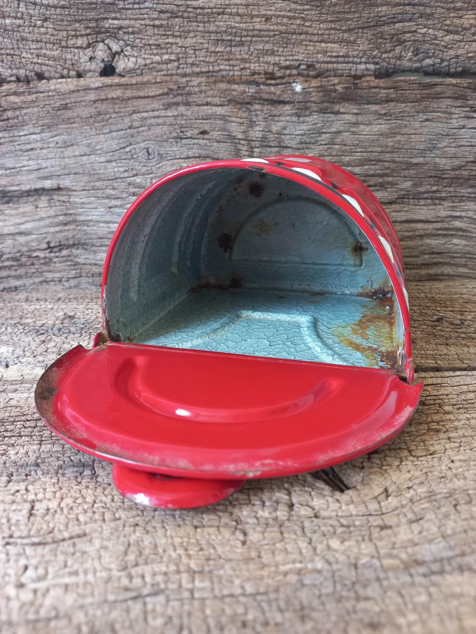 Vintage French / Belgian Enamelware Salt Cellar Bright Red Chippy Paint ...