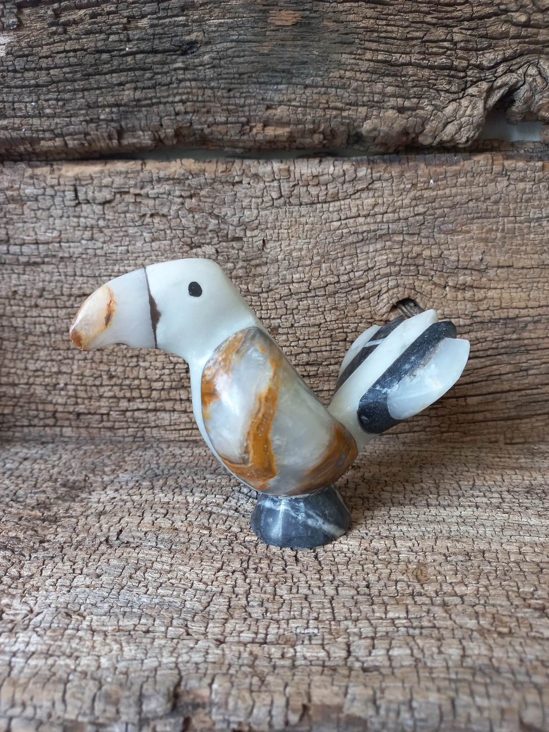 Vintage Alabaster Carved Bird Ornament Stoneware in Brown White and ...