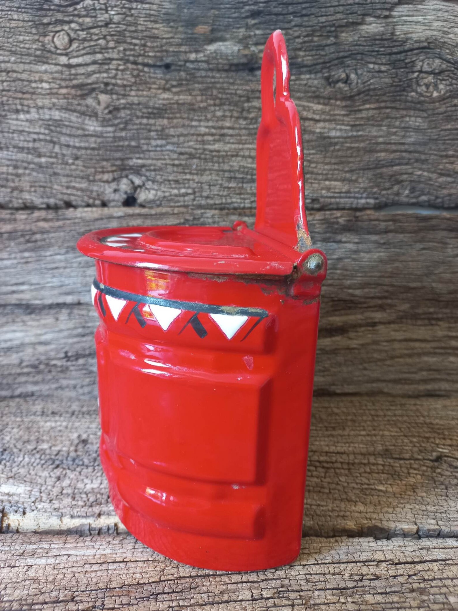 Vintage French / Belgian Enamelware Salt Cellar Bright Red Chippy Paint ...