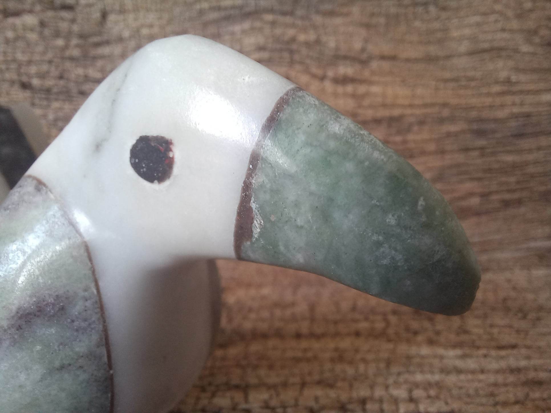 Vintage Alabaster Carved Bird Ornament Stoneware in Green White and ...