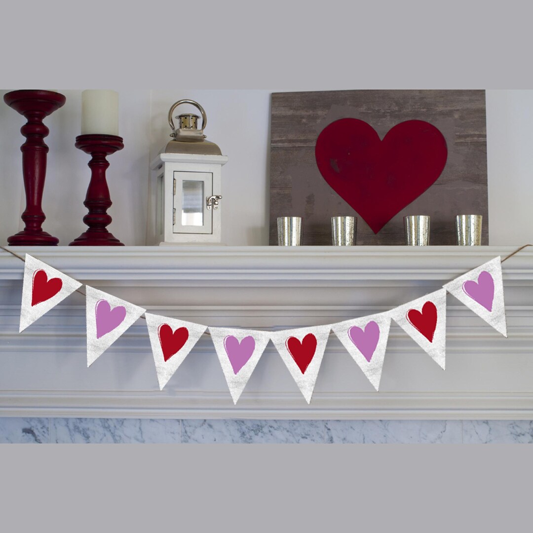 Valentines Day Decor, Valentine's Day Cardstock Banner, Pink and Red ...