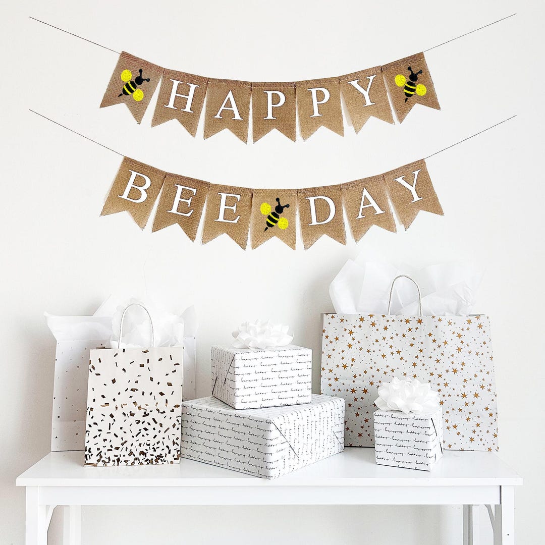Happy Bee Day Burlap Banner, Bumblebee, Happy Birthday, Custom Birthday ...